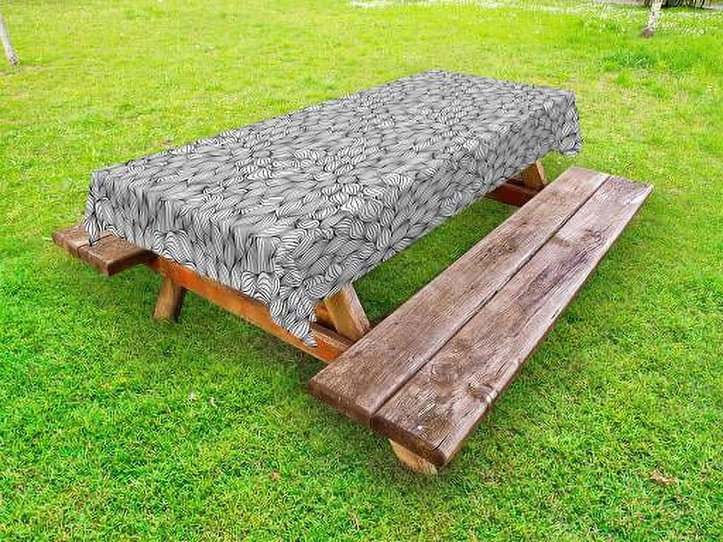 Black and White Outdoor Tablecloth, Line Art Style Foliage Pattern with ...