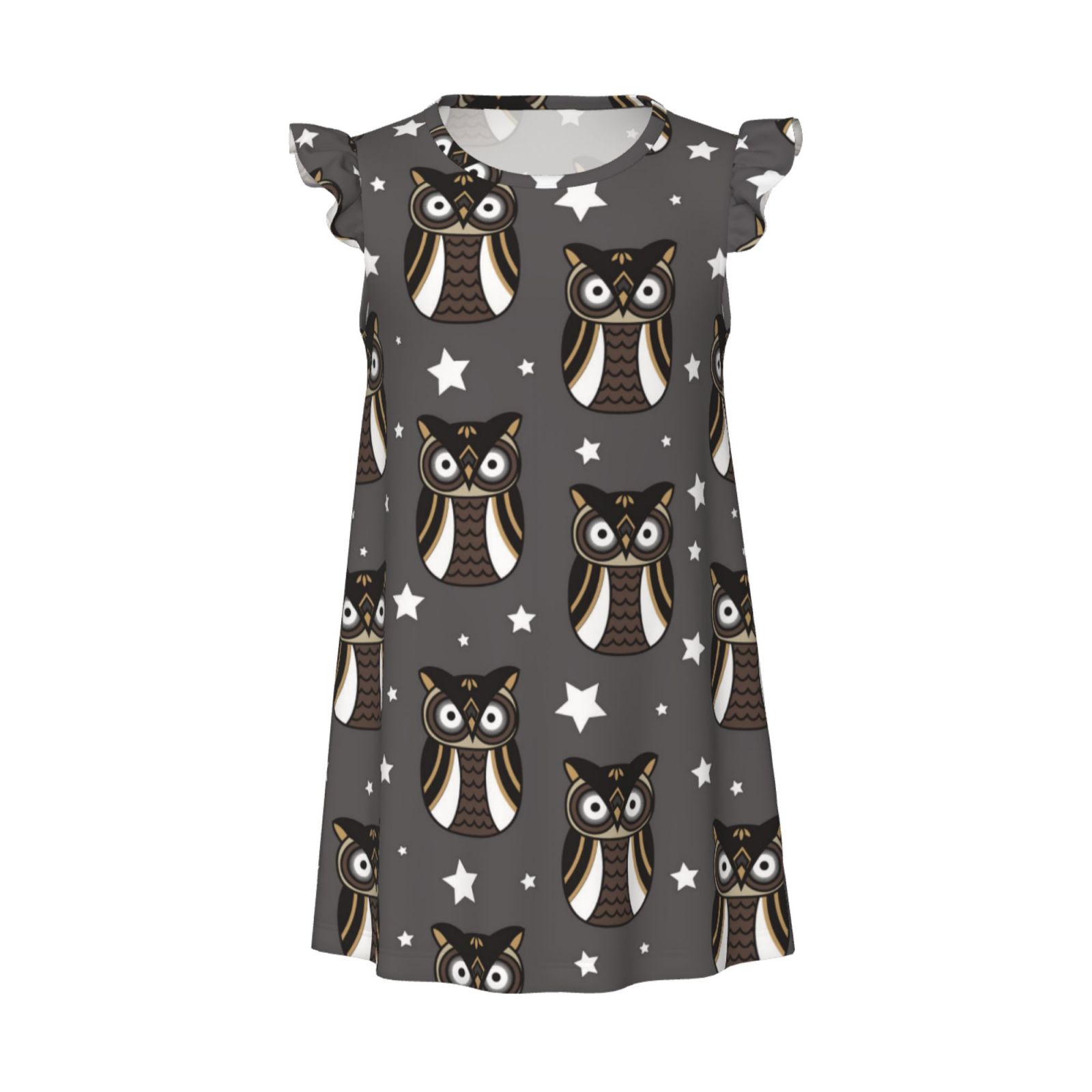 Black White Owl Stars Girls Nightgowns, Pajamas for Girls, Soft Flutter ...