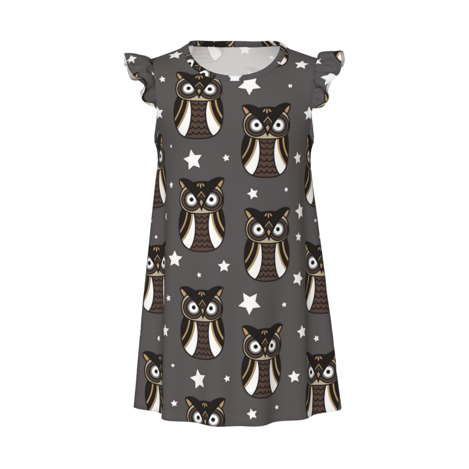 Black White Owl Stars Girls Nightgowns, Short Sleeves Princess Dress ...