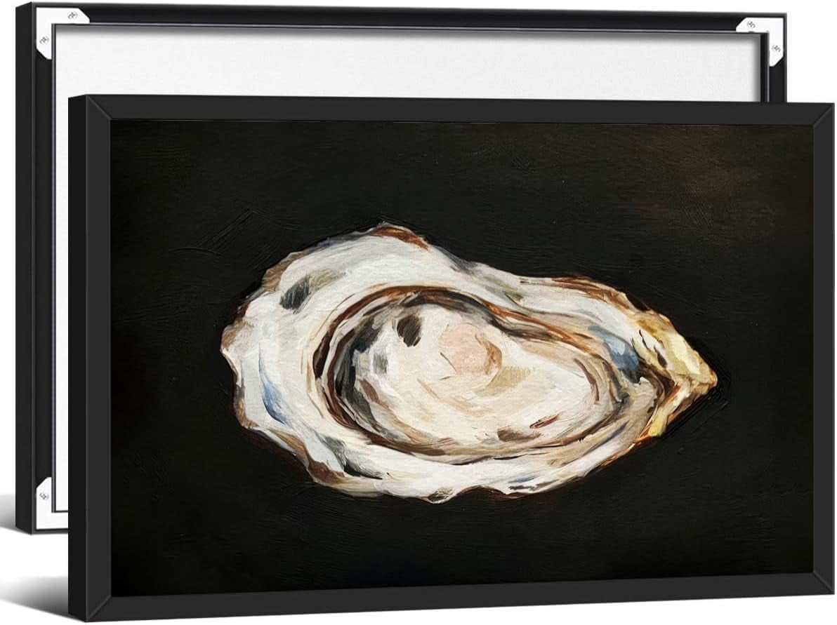 Black And White Oyster Shells Poster Trendy Coastal Beach Canvas Wall Art 16x24 inch Black ...