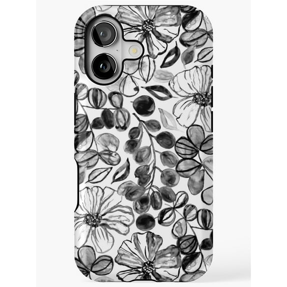 Black White Painted Floral Illustration Style Protective and Compatible ...