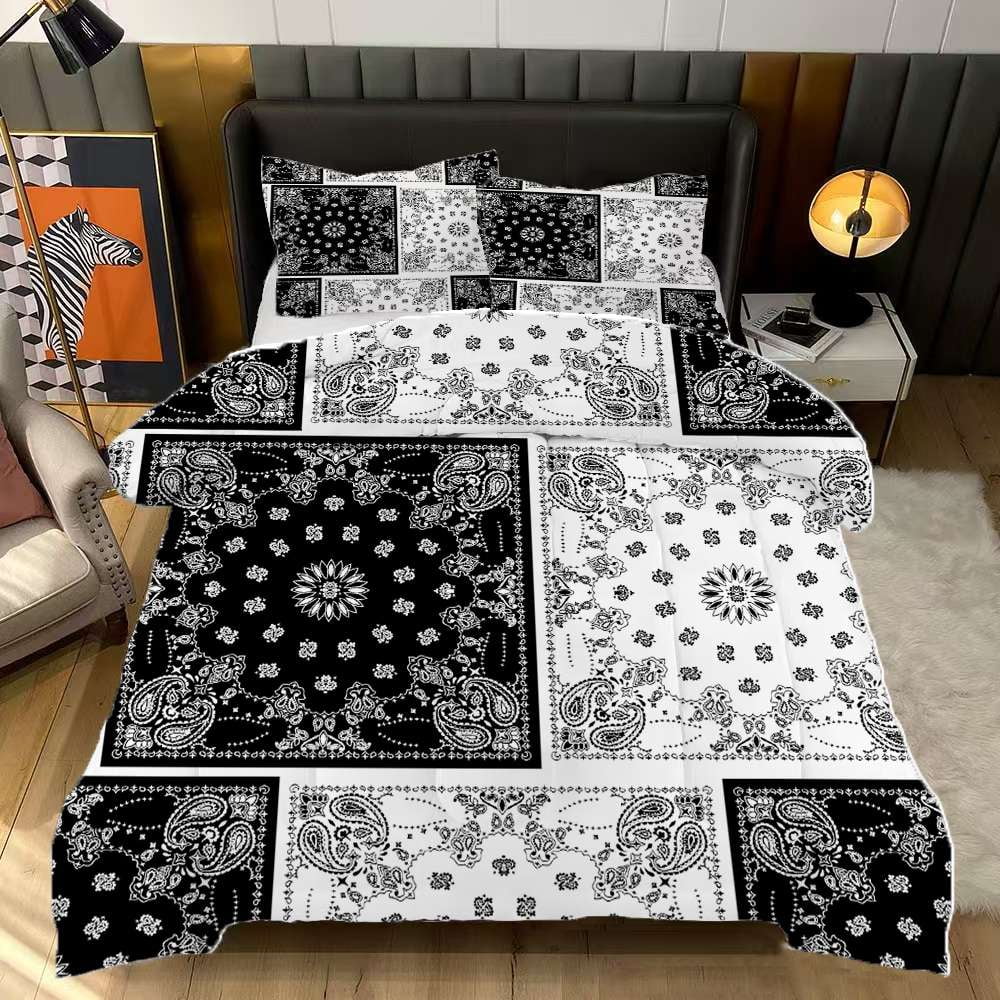 Black White Paisley Bandana Patterns Comforter Set Twin Size Bedding ...