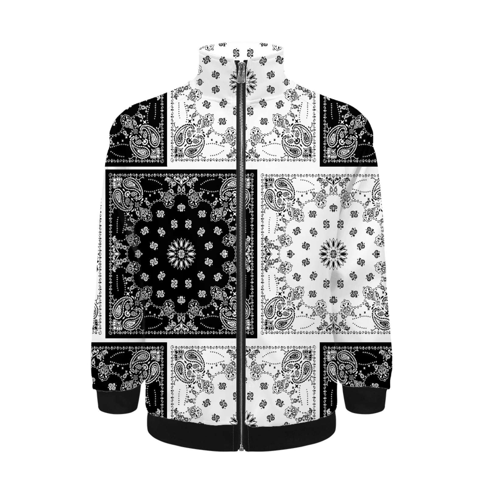 Black White Paisley Bandana Patterns Jacket Men's Street Cool Long ...