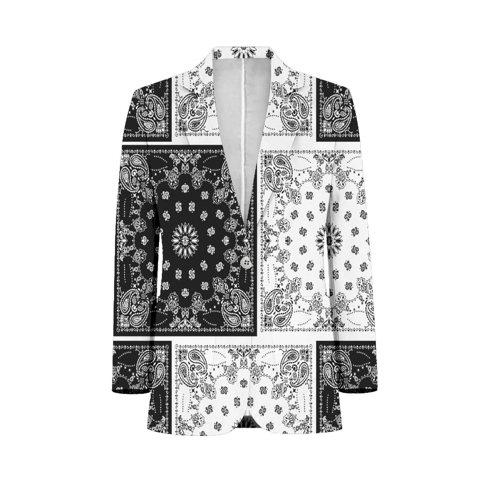 Black White Paisley Bandana Patterns Mens Suits Shawl Collar Slim Fit ...