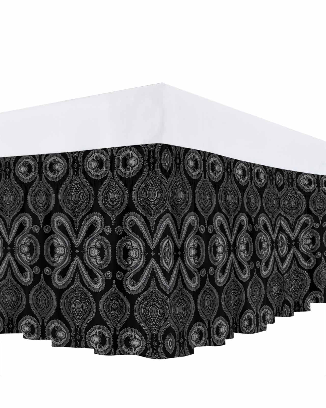 Black White Paisley Bed Skirt Queen Size 16 Inch Drop, Abstract Flower ...