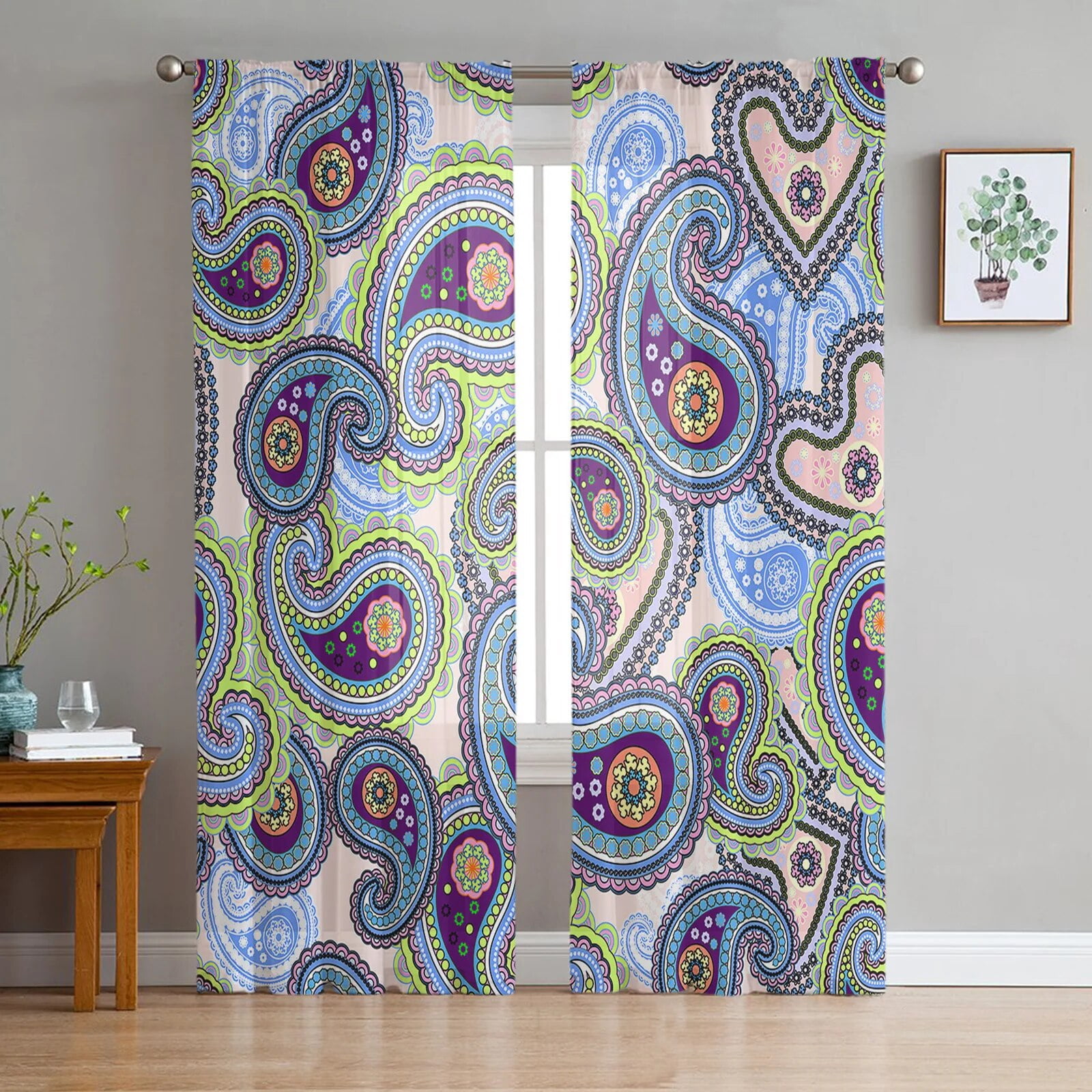 Black White Paisley Flower Tulle Curtains For Living Room Bedroom ...