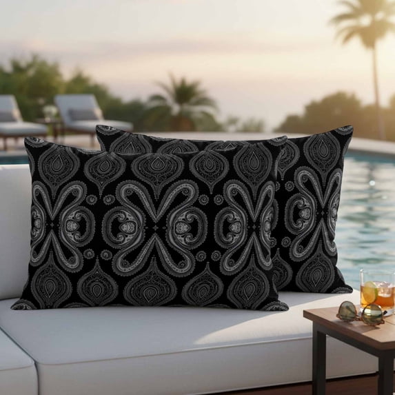 Black White Paisley Outdoor Throw Pillow Covers Set of 2, Abstract ...