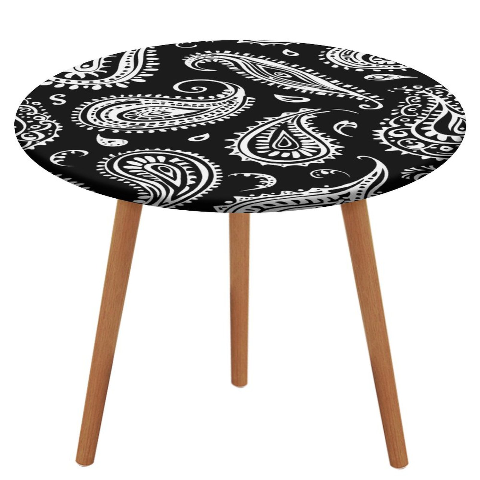 Black White Paisley Pattern Design Fitted Table Cover - Waterproof ...