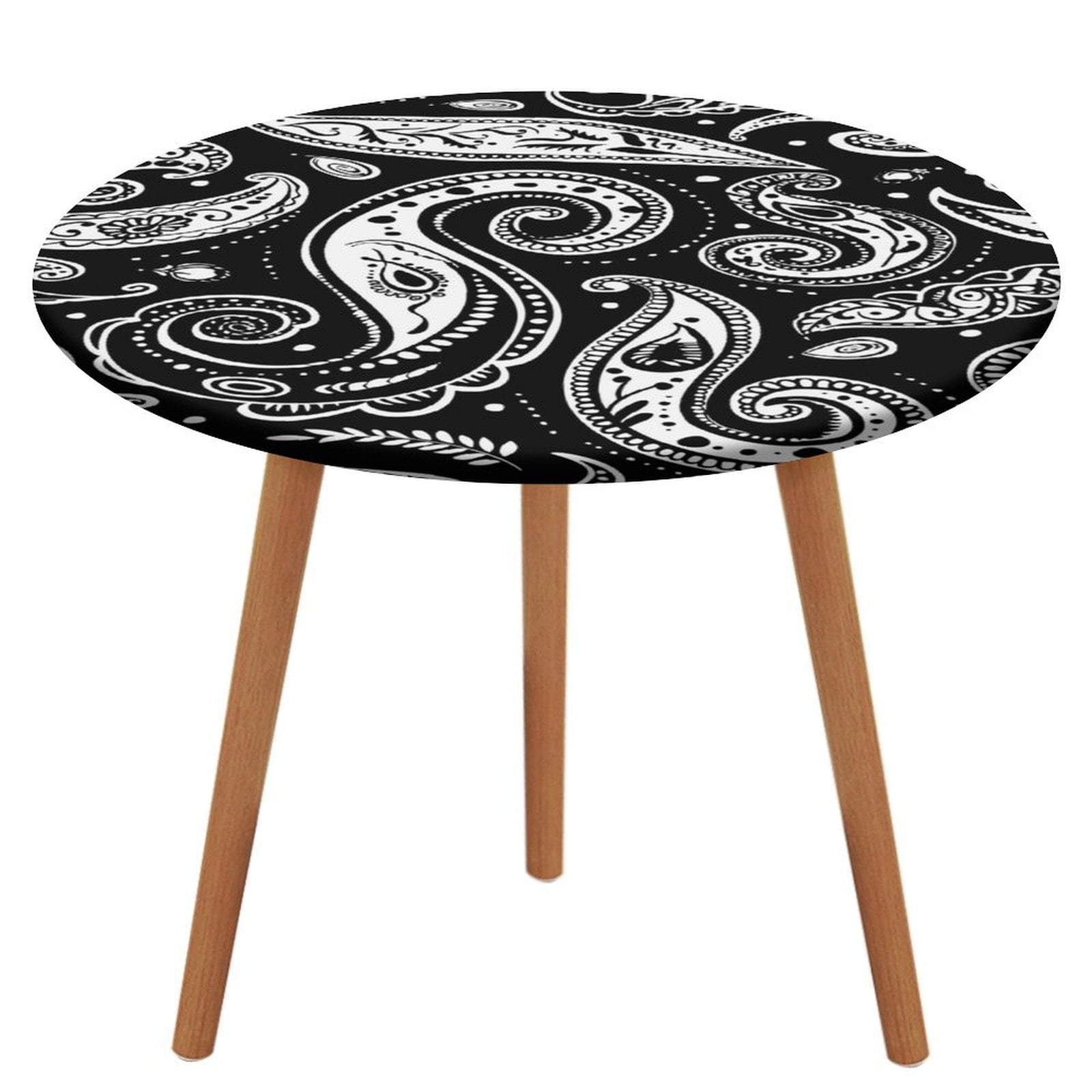 Black And White Paisley Pattern Seamless Design Round Fitted Tablecloth ...
