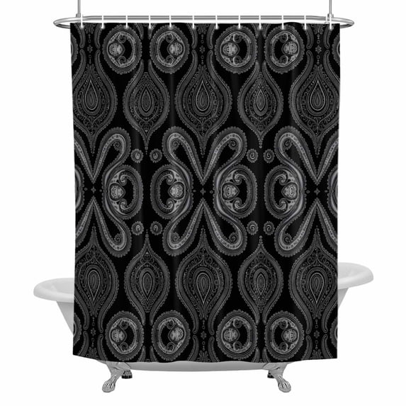 Black White Paisley Shower Curtain for Bathroom, Abstract Flower ...