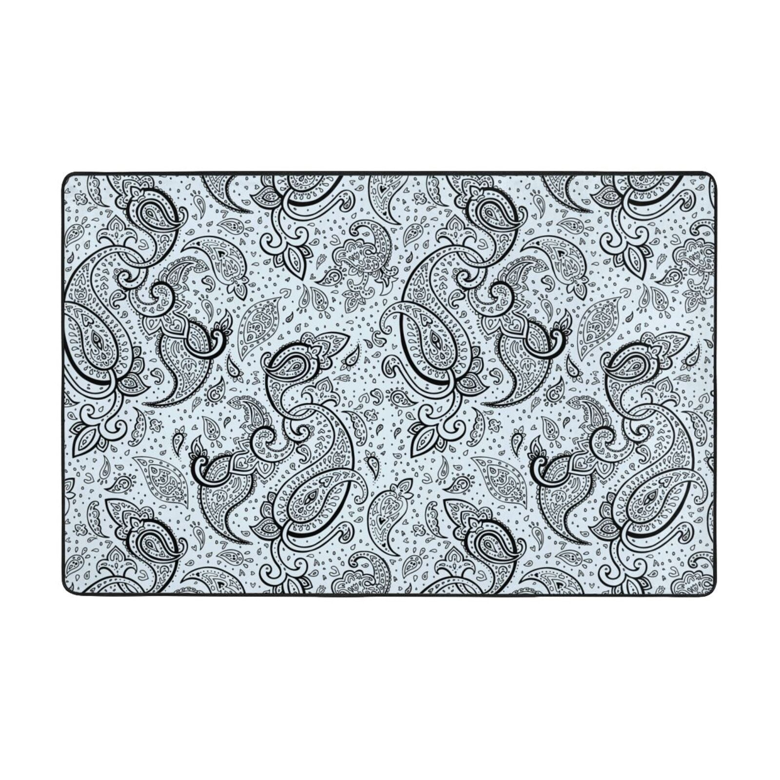 Black White Paisley Universal Door Mat Indoor Entrance, 60×39 Non-Slip ...