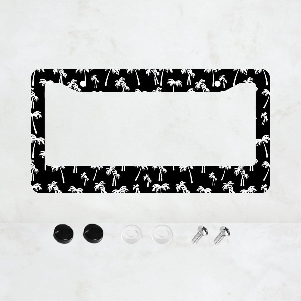 Black White Palm Trees License Plate Prame Aluminum Rust-Proof Auto ...
