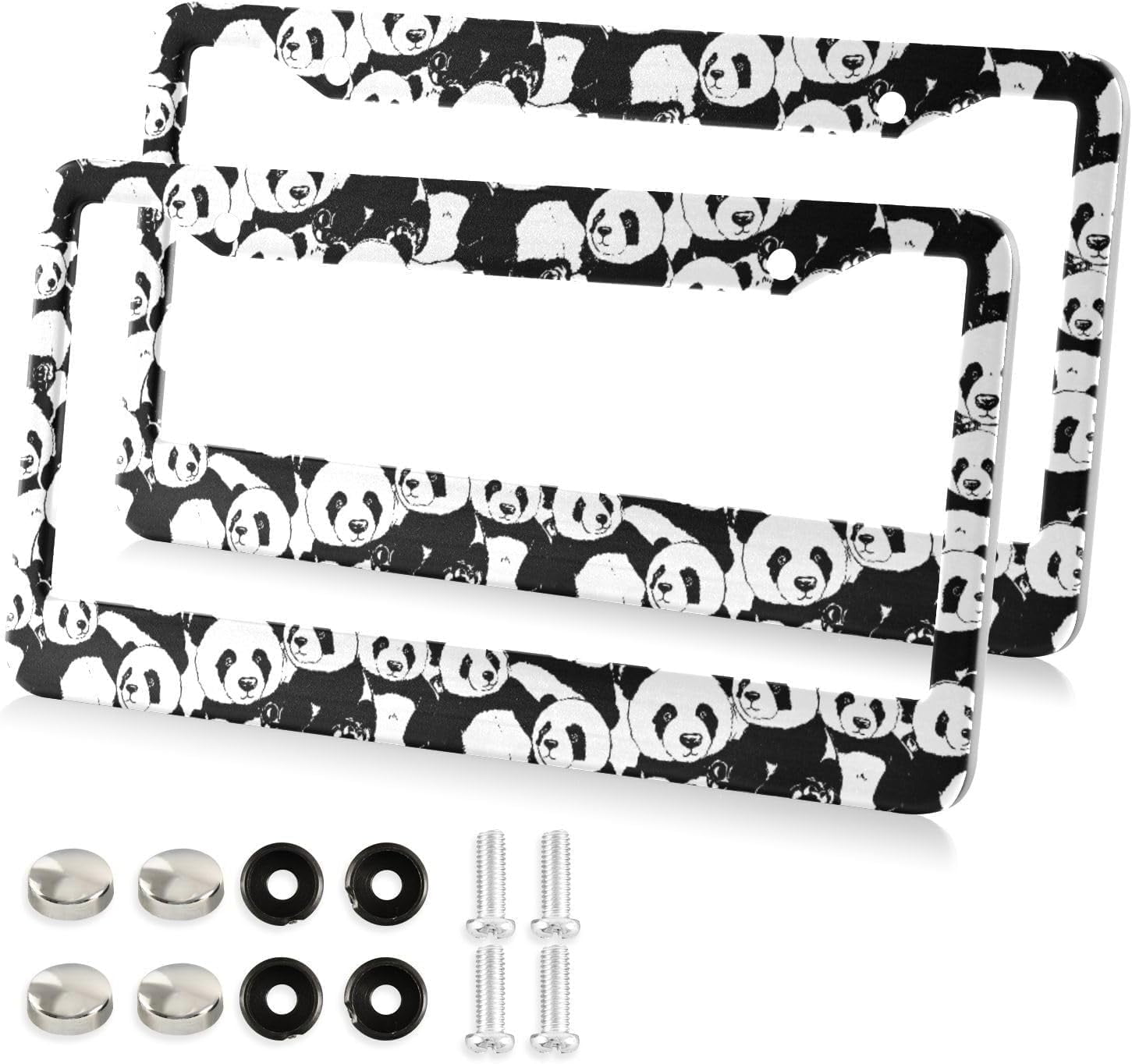 Black White Panda Pattern License Plate Frame - 2 Pack Universal ...