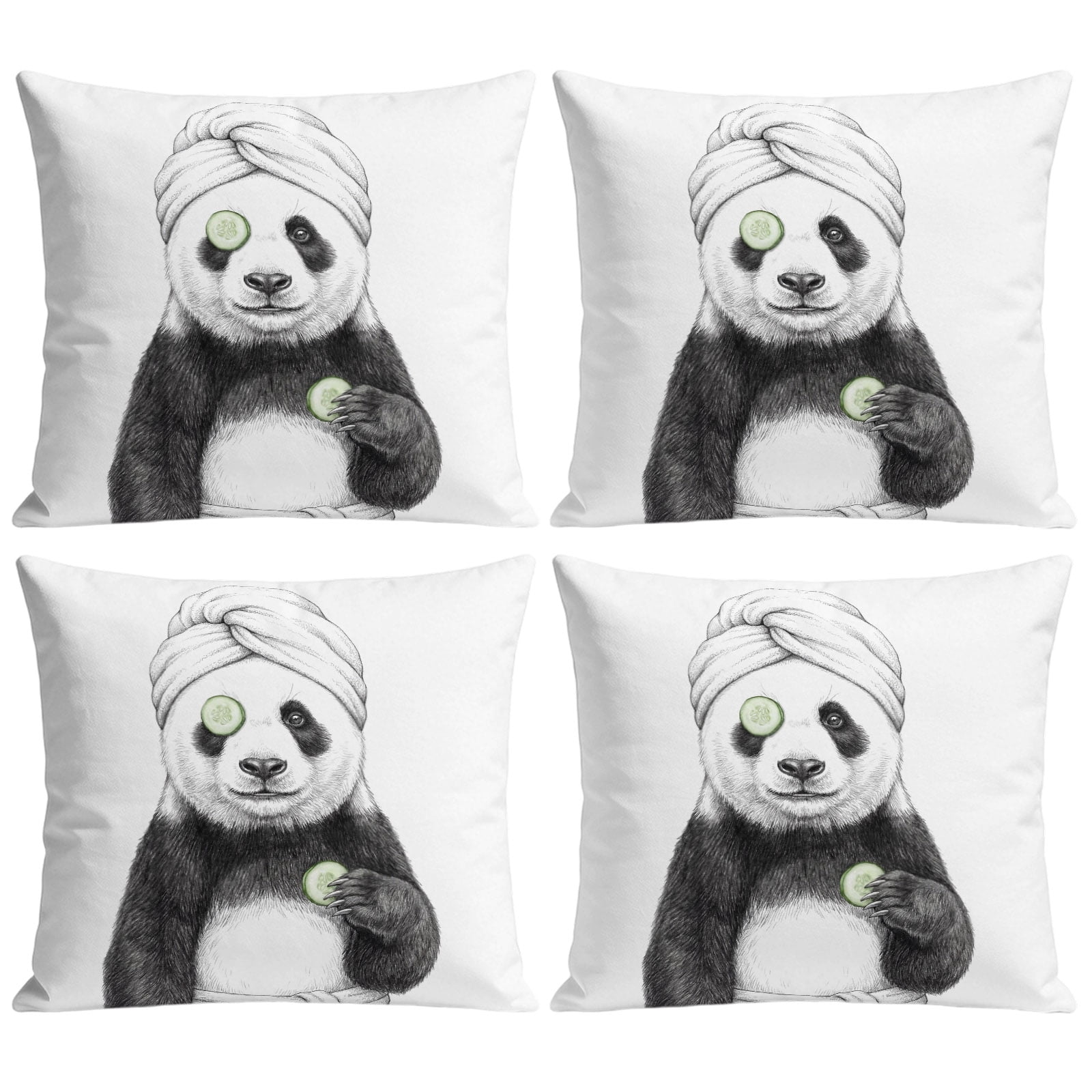 Black White Panda Throw Pillow Covers 16 x 16 Inch Pillow Covers Set of ...