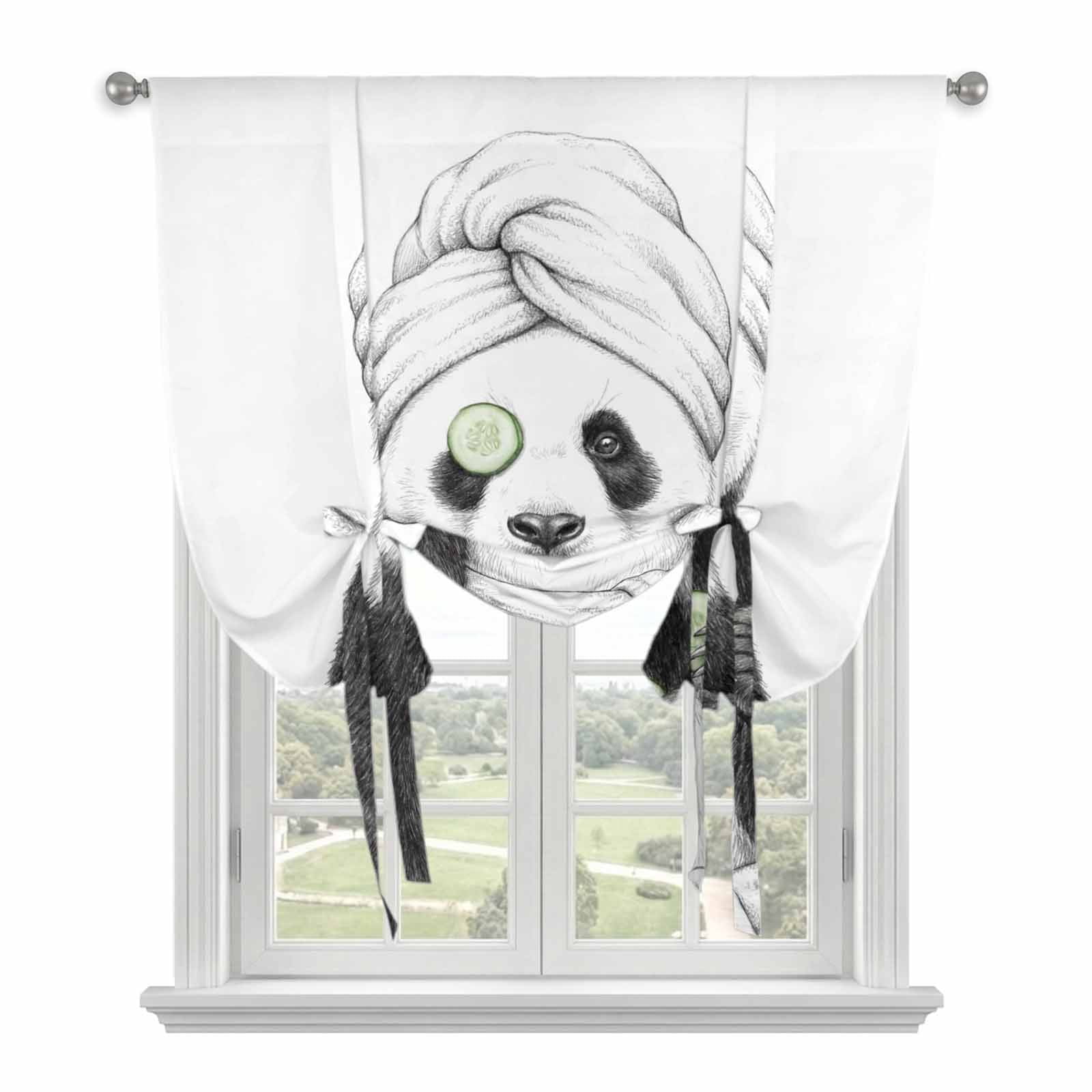 Black White Panda Tie Up Curtains for Window, Thermal Insulated Balloon ...