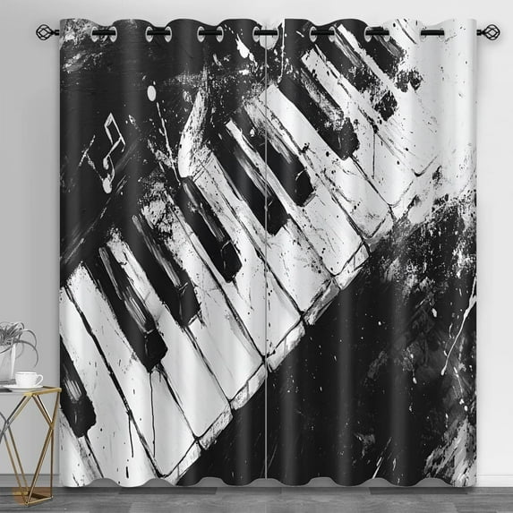 Black And White Piano Blackout Curtains, Music Art 3D Printed Drapes ...