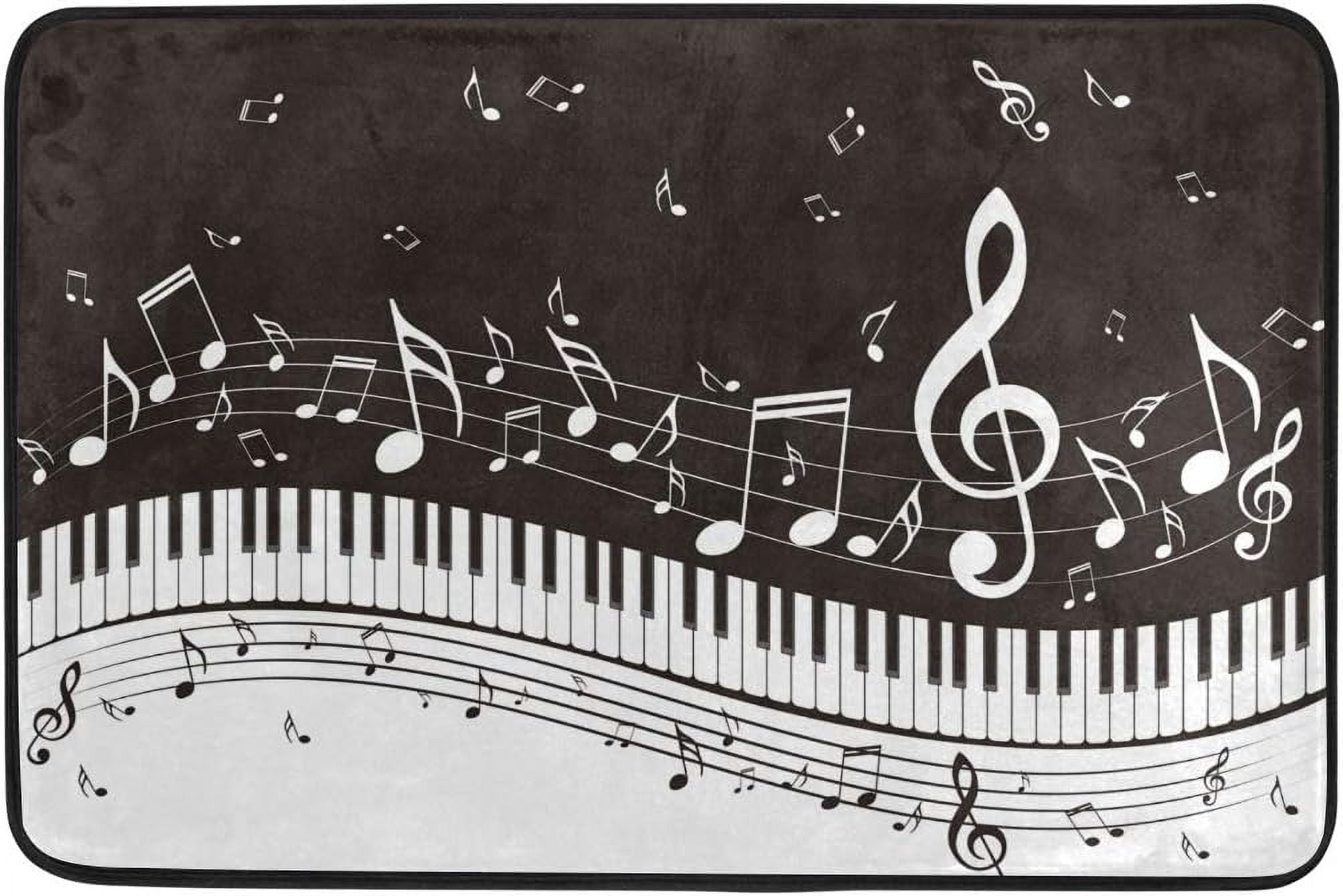 Black White Piano Keys Musical Notes Bath Mat Non Slip Super Absorbent ...