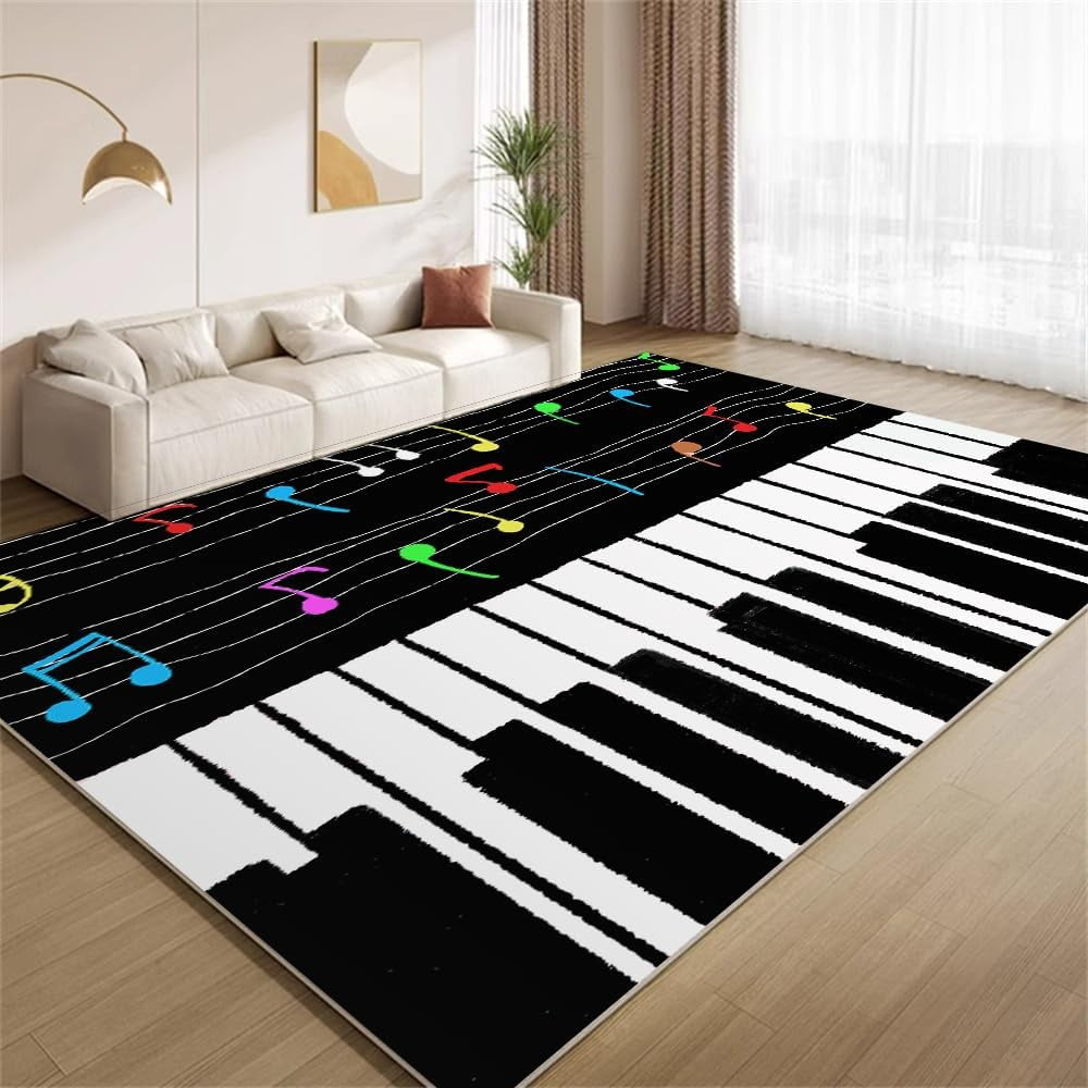Black and White Piano Keys Rug 5x8ft Area Rugs Modern Colorful Musical ...