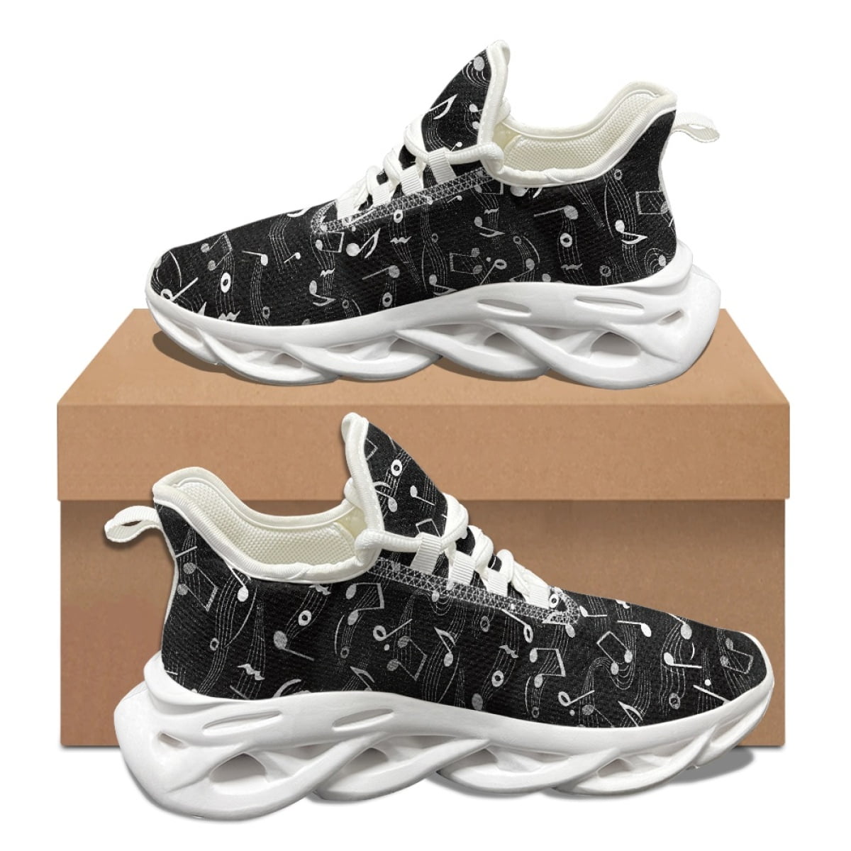 Black White Piano Note Print Female Autumn Winter Tennis Shoes Shock ...