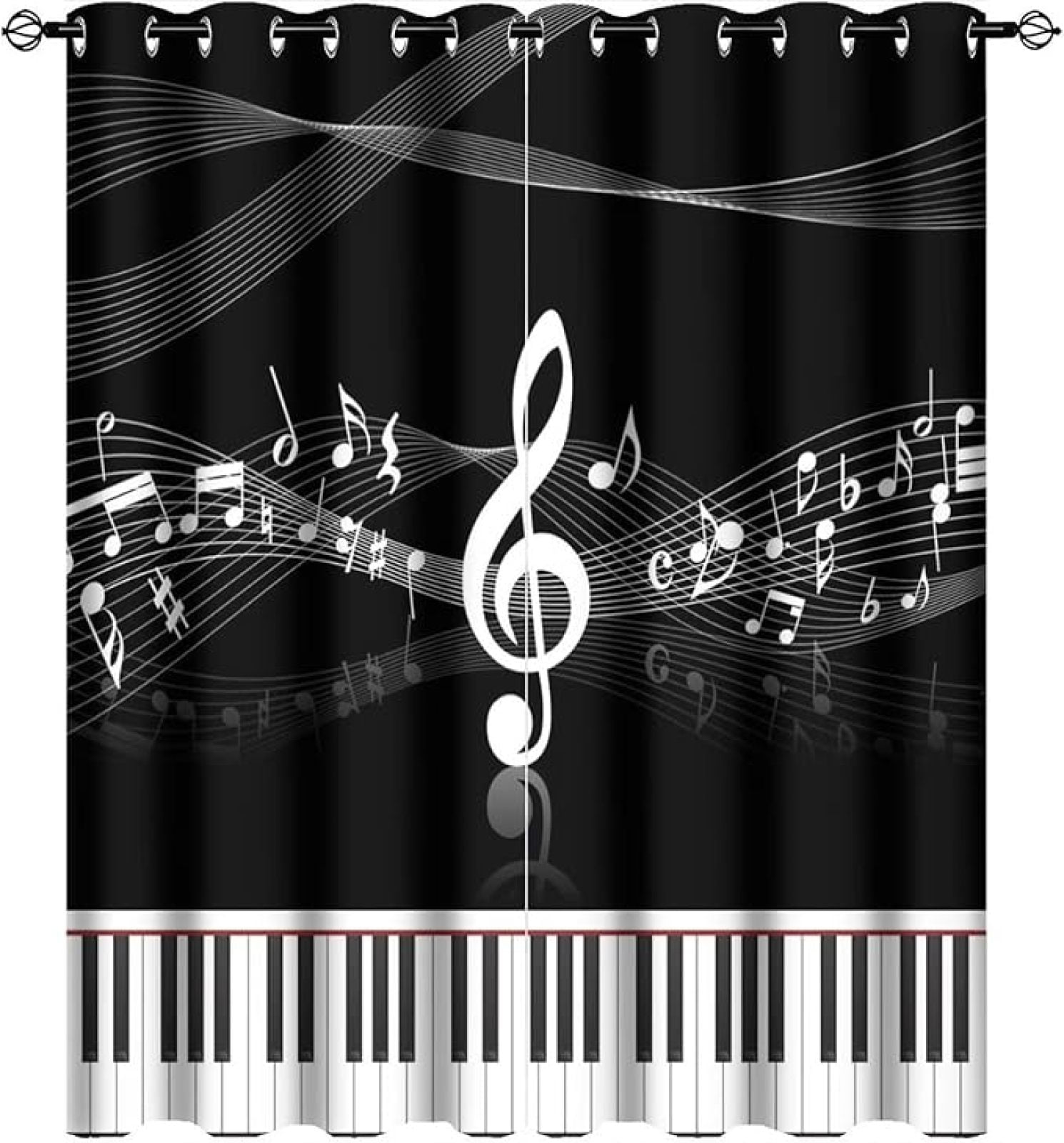 Black & White Piano Notes Ultra Soft Premier Blackout Curtains ...