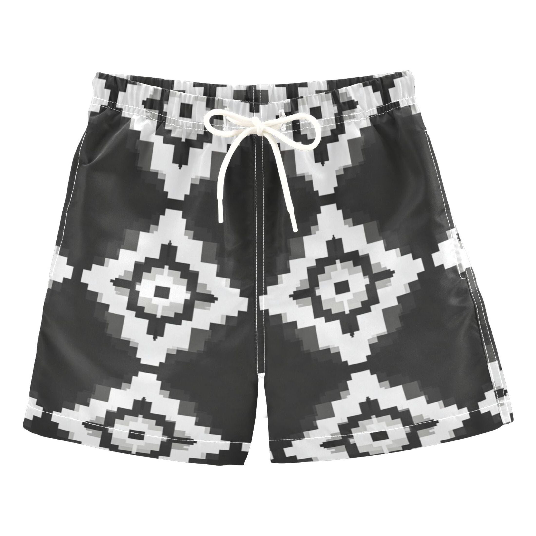 Black White Pixel Art Boys' Swim Trunks Board Shorts Beach Pants ...