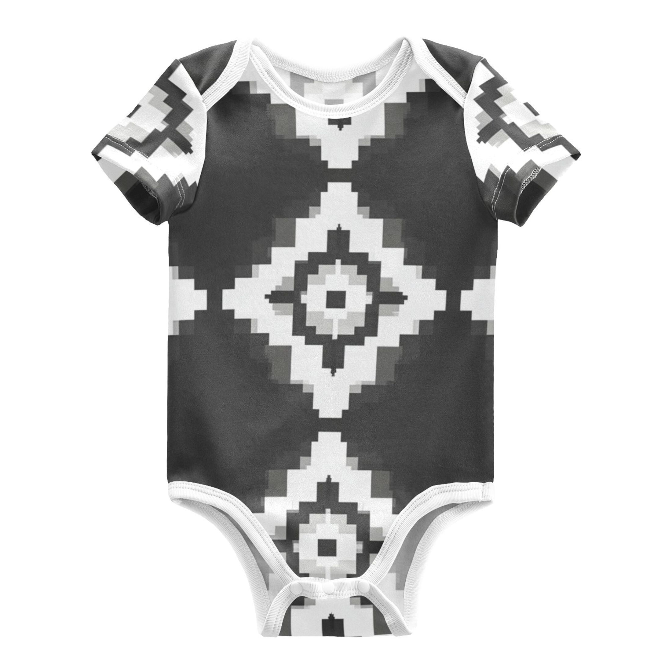 Black White Pixel Art Pure Cotton Bodysuit Short Sleeve Pajamas One ...