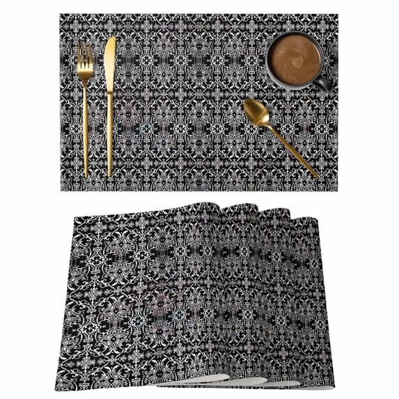 Black and White Placemats Set of 12,Cotton Linen Fabric Place Mats ...