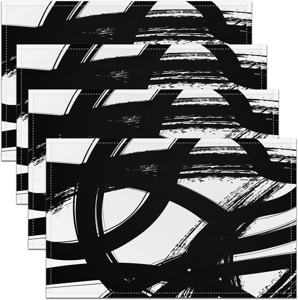 Black and White Placemats Set of 4 12"x18" Geometry Modern Stripe ...