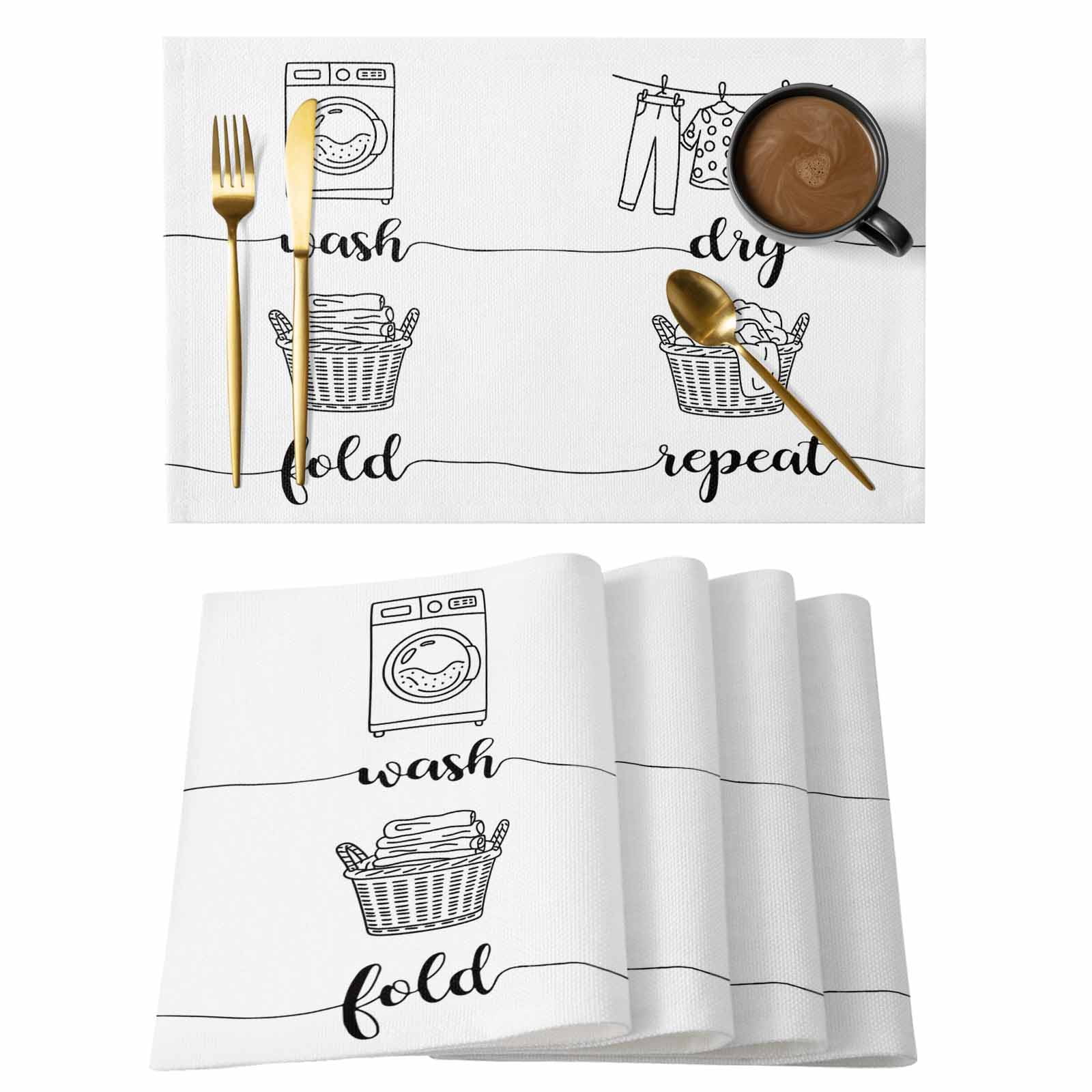 Black White Placemats Set of 8, Cotton Linen Fabric Place Mats, Cartoon ...
