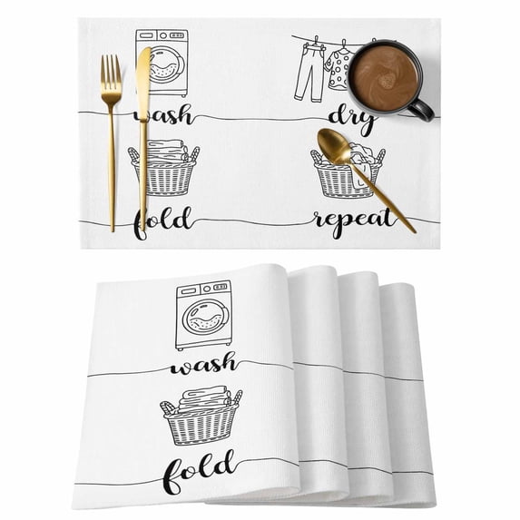 Black White Placemats Set of 8, Cotton Linen Fabric Place Mats, Cartoon ...
