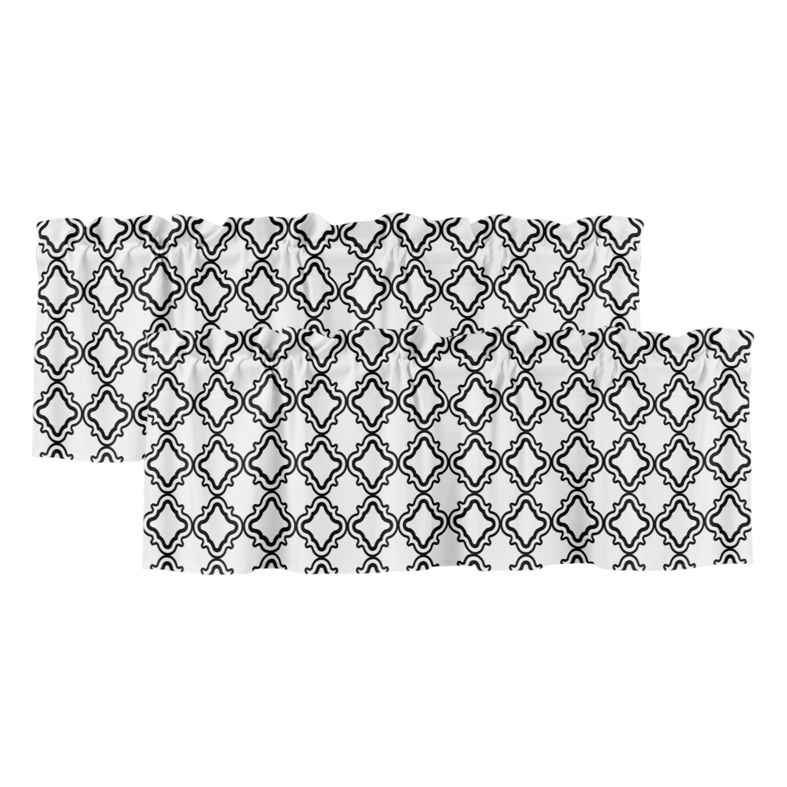 Black White Plaid 2 Panels Kitchen Valance, Abstract White Morocco ...