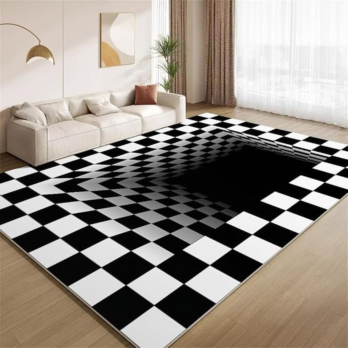 Black And White Plaid Area Rug, Visual Black Hole Falling Illusion ...