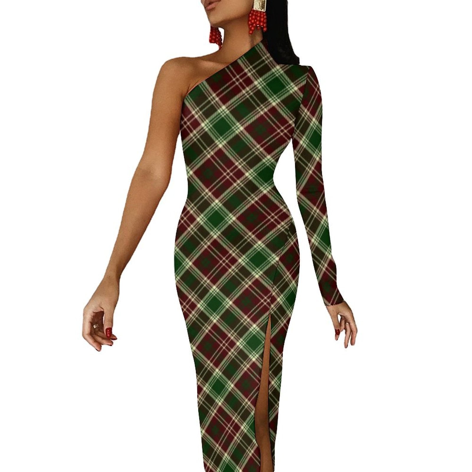 Black White Plaid Bodycon Dress Women Checkerboard Print Maxi Dress ...