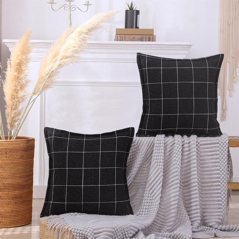 Black and White Plaid Boho Pillow Covers 20x20 Set of 2, Farmhouse ...