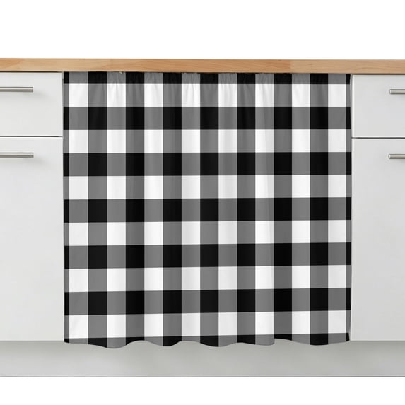 Black White Plaid Cabinet Curtains 28"W x 35"L,Dustproof Sink Skirt ...