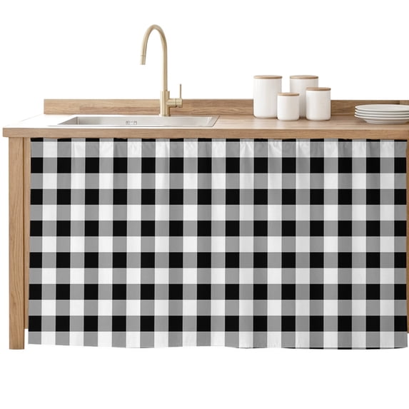 Black and White Plaid Cabinet Curtains 28"W x 51"L,Dustproof Sink Skirt ...