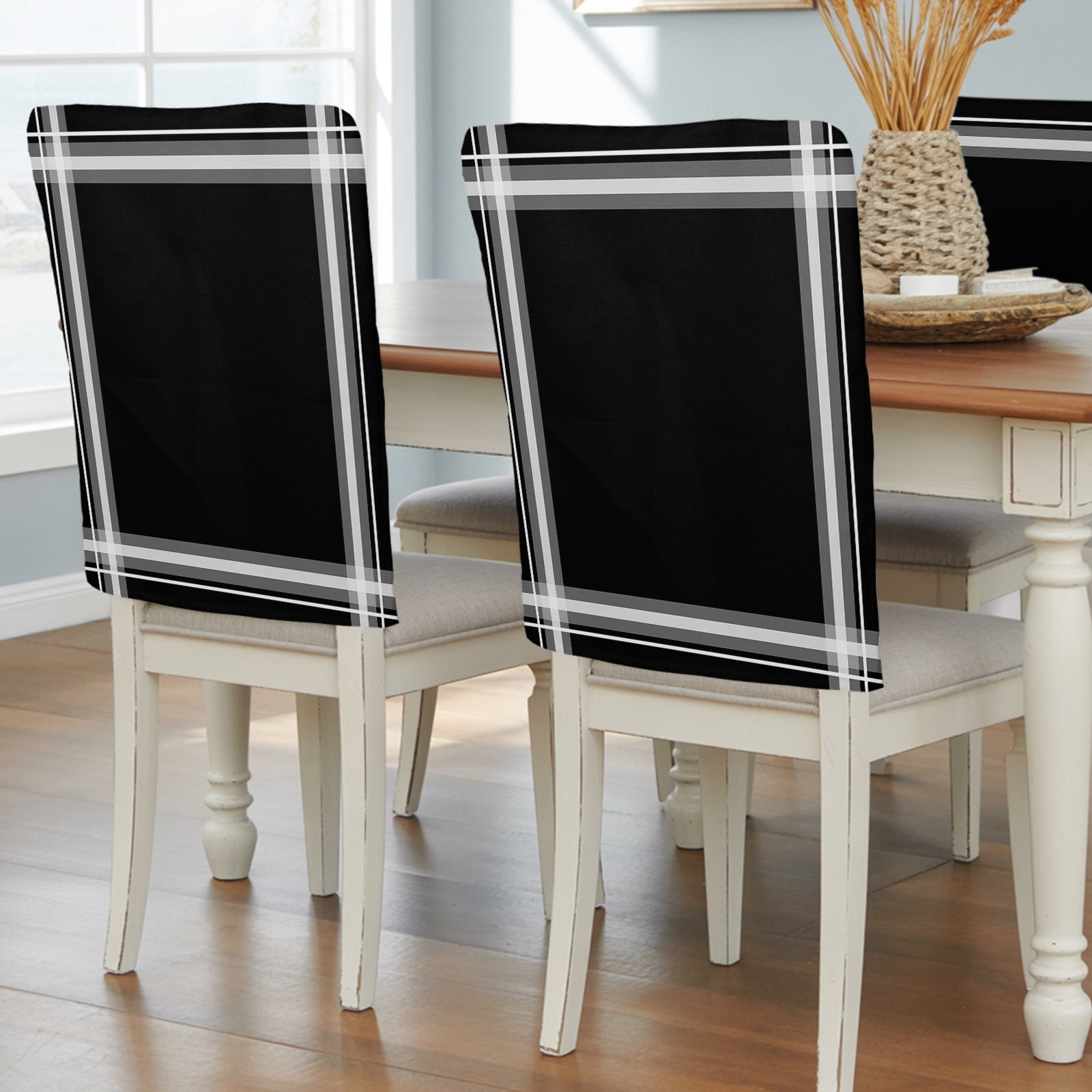 Black and White Plaid Chair Covers Set of 8 Traditional Lattice Pattern ...