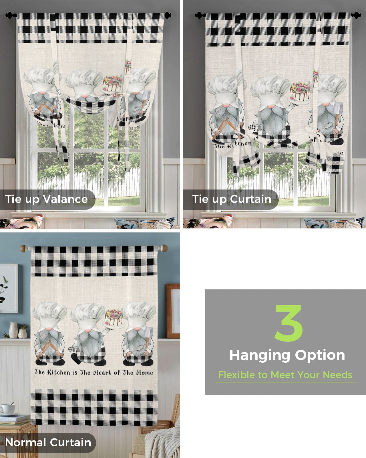 Black White Plaid Chefs Kitchen Food Retro Curtains for Living Room ...