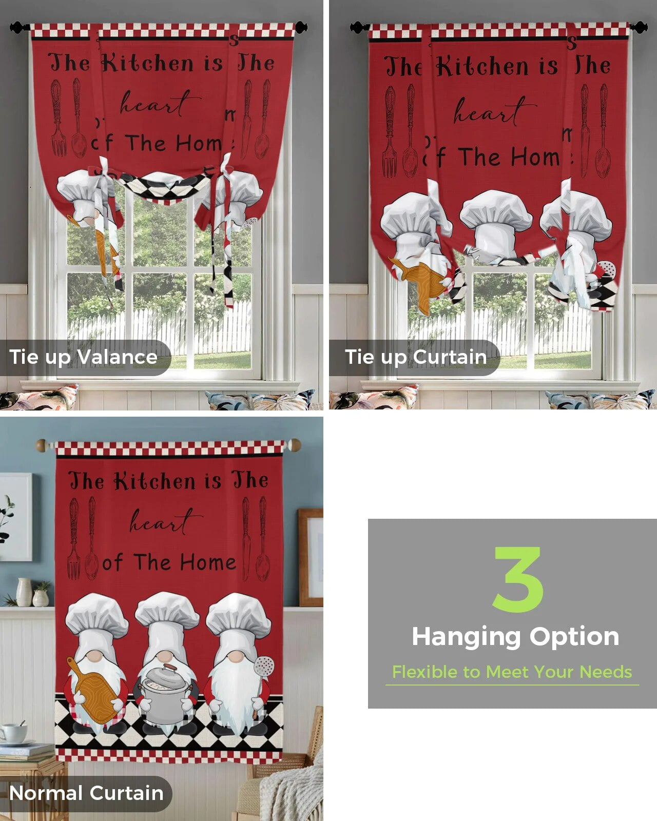 Black White Plaid Chefs Kitchen Food Retro Curtains for Living Room ...