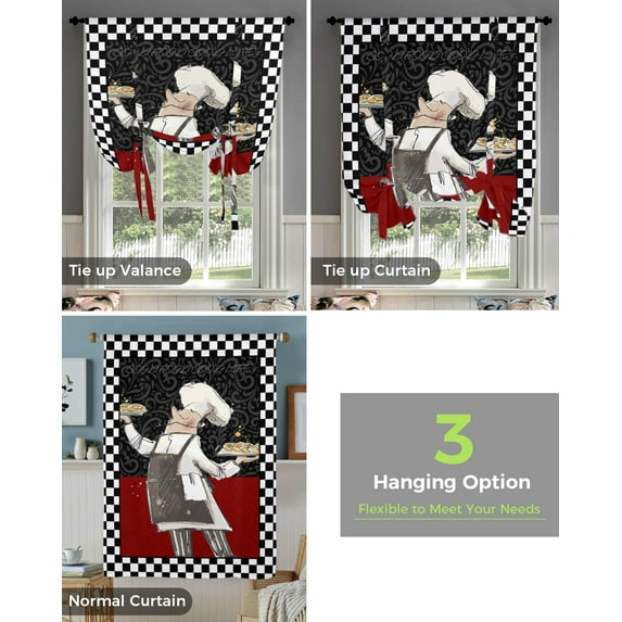 Black White Plaid Chefs Kitchen Food Retro Curtains for Living Room ...