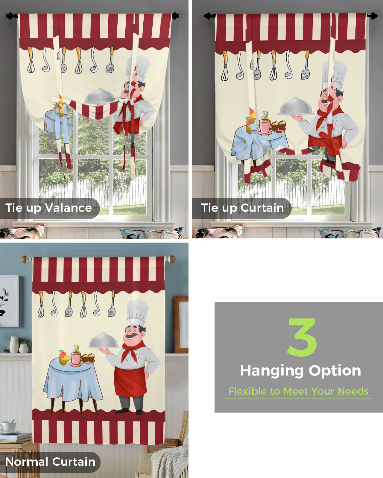 Black White Plaid Chefs Kitchen Food Retro Curtains for Living Room ...