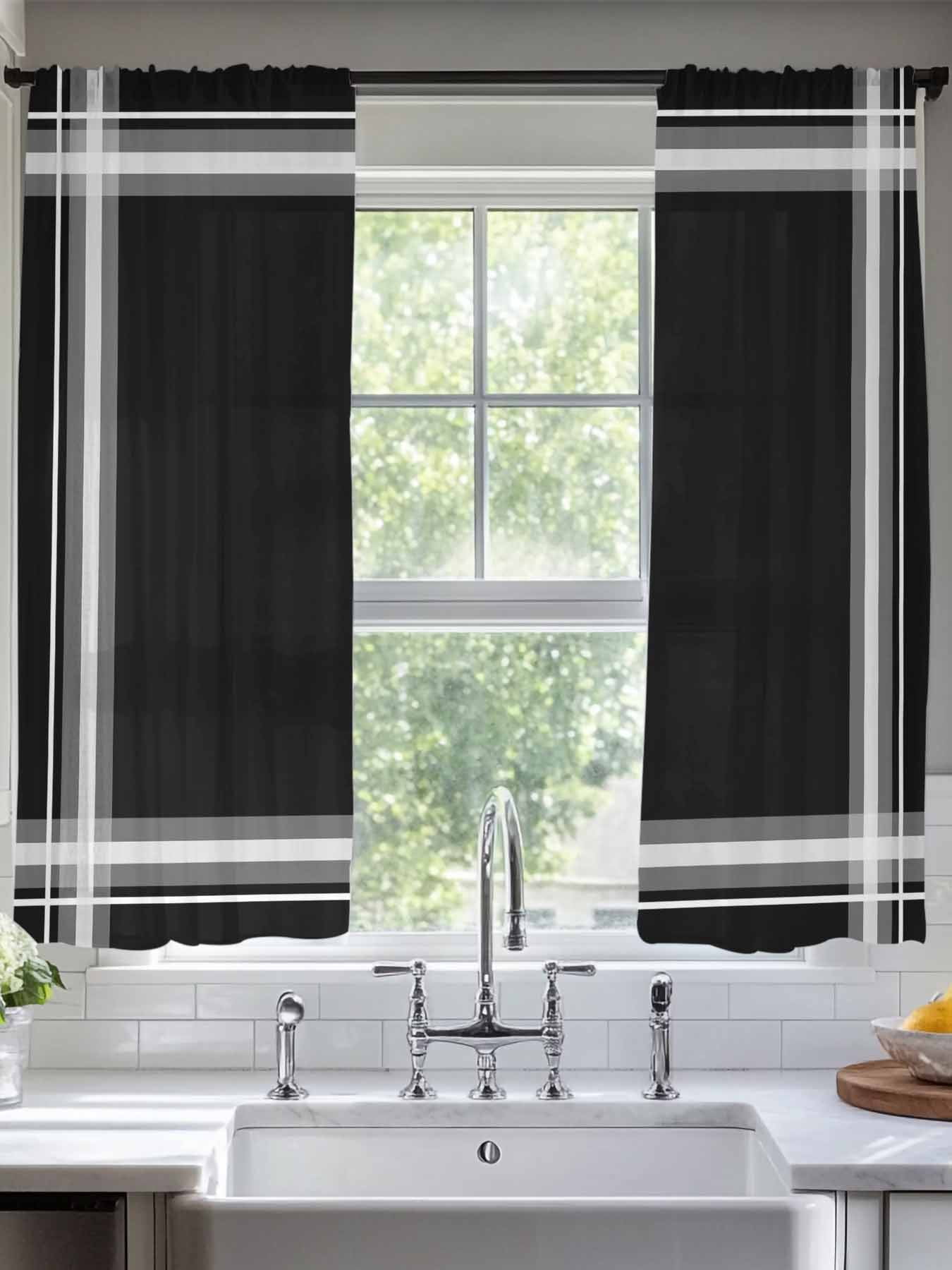 Black and White Plaid Chiffon Sheer Curtains 72 Inches Long Traditional ...