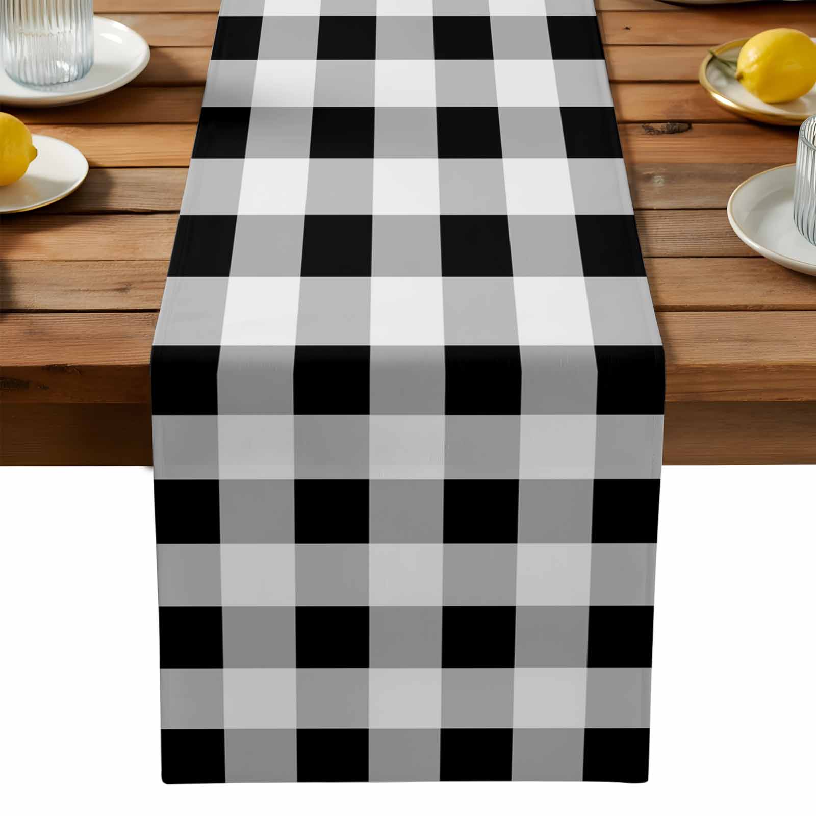 Black White Plaid Cotton Linen Table Runner for Dining Kitchen, Spring ...