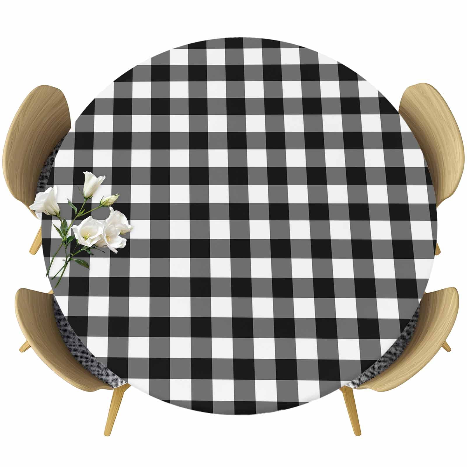 Black White Plaid Fitted Tablecloth with Elastic Edged, Round Table ...