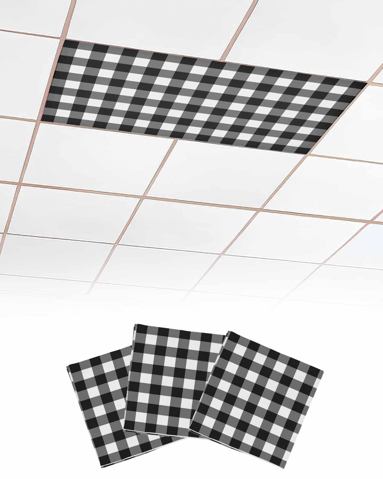 Black White Plaid Fluorescent Light Covers for Ceiling Lights 4x2 feet ...
