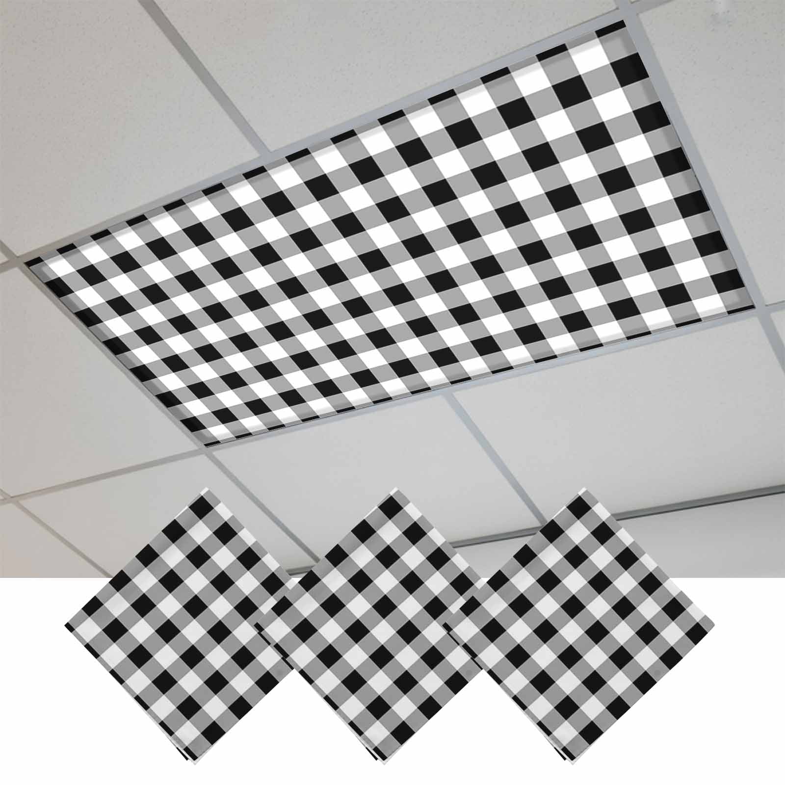 Black and White Plaid Fluorescent Light Covers, Farmhouse Checkered ...