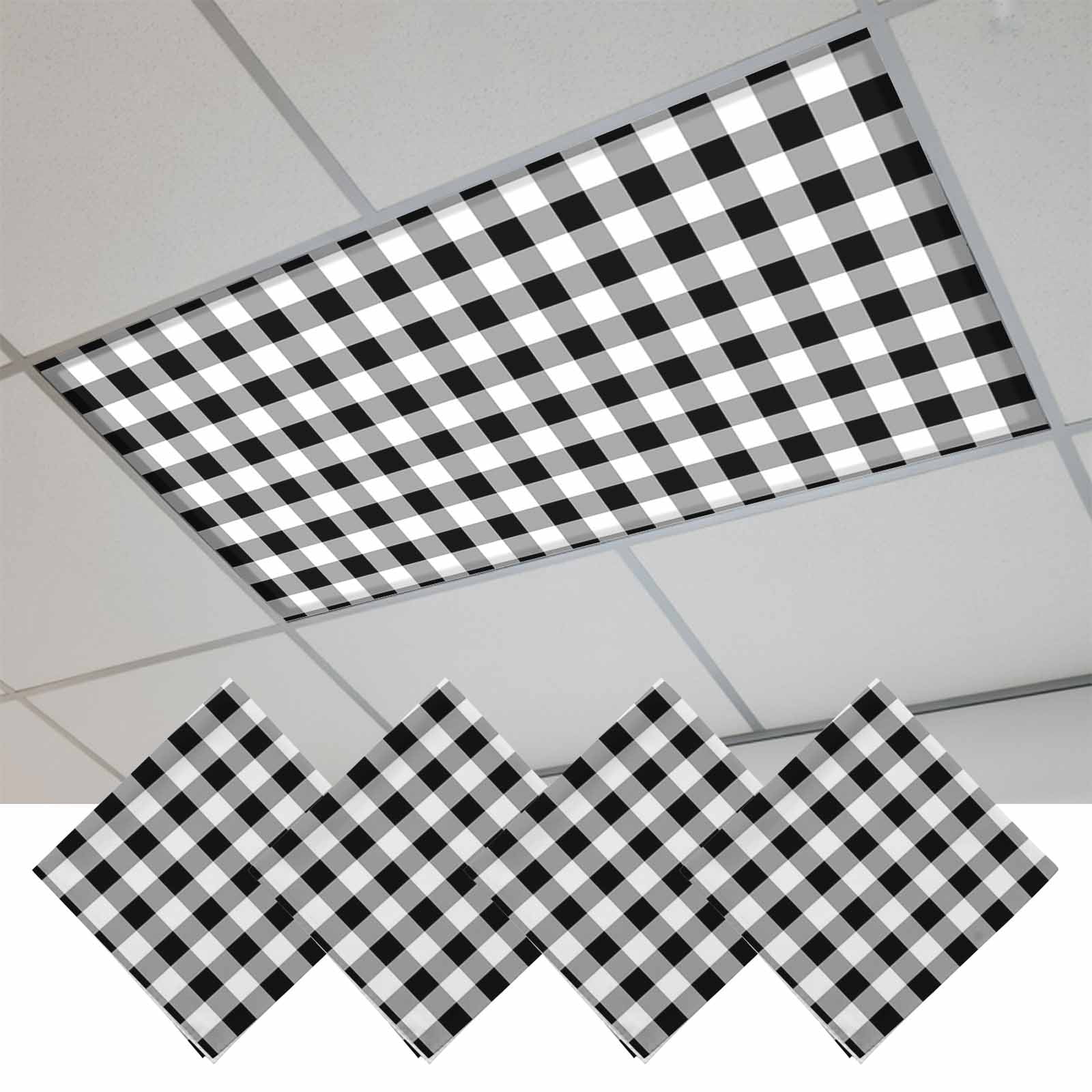 Black and White Plaid Fluorescent Light Covers, Farmhouse Checkered ...