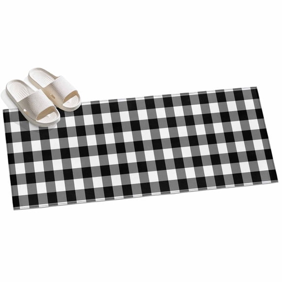 Black White Plaid Hallway Runner Rug 2x6 Washable Non Slip Kitchen ...