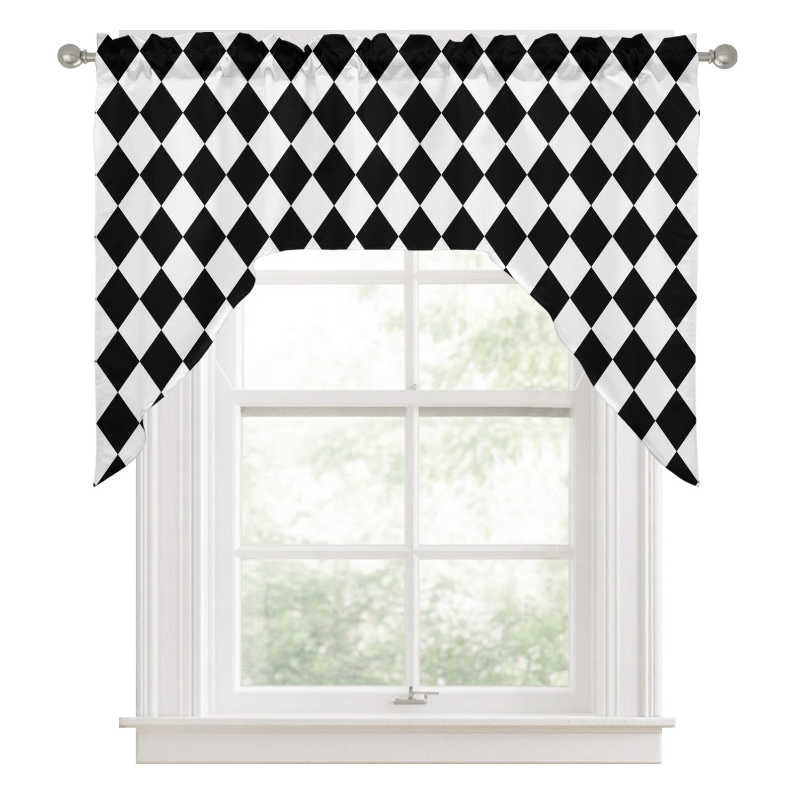 Black White Plaid Kitchen Curtains Swag Valance for Windows/Bathroom ...