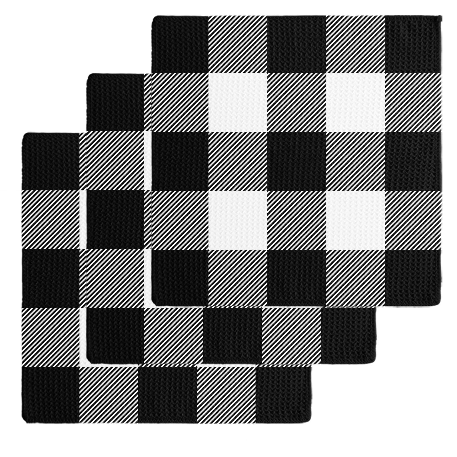 Black White Plaid Kitchen Dish Towels for Drying Dishes Set of 3 ...